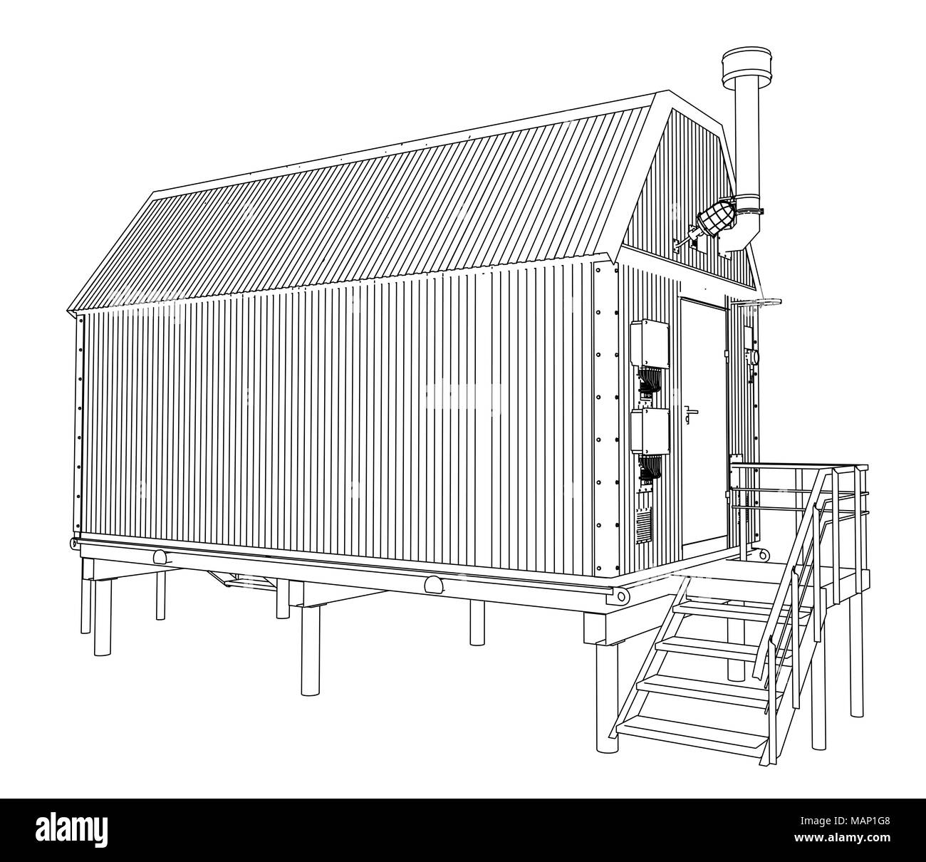 Wire-frame industrial building. 3d illustration. Wire-frame style Stock ...
