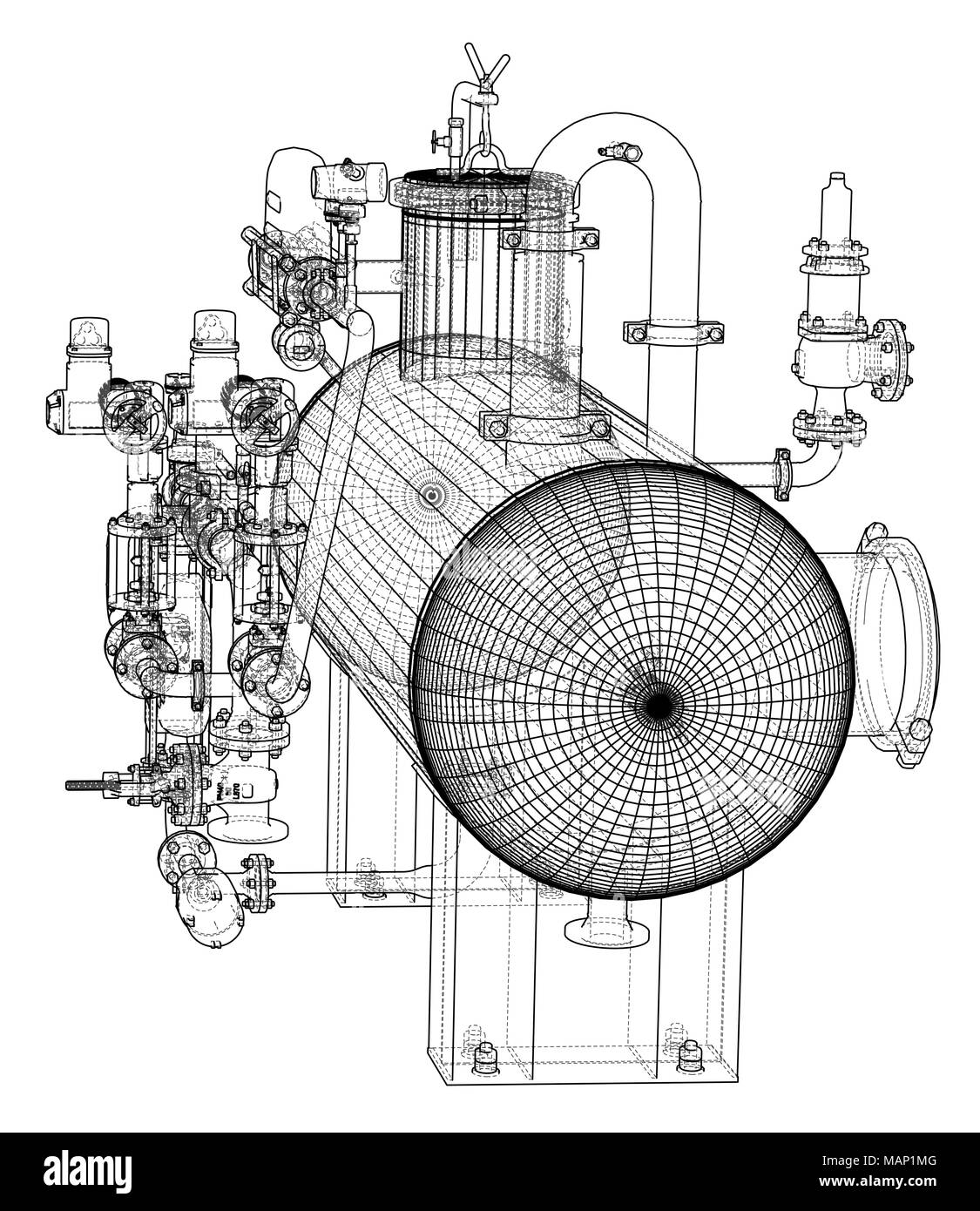 Sketch or blueprint industrial equipment. 3d illustration Stock Photo ...