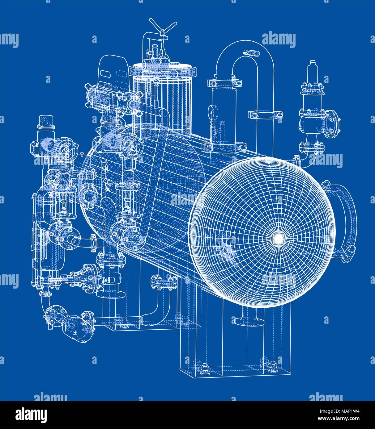 Sketch or blueprint industrial equipment. 3d illustration Stock Photo ...