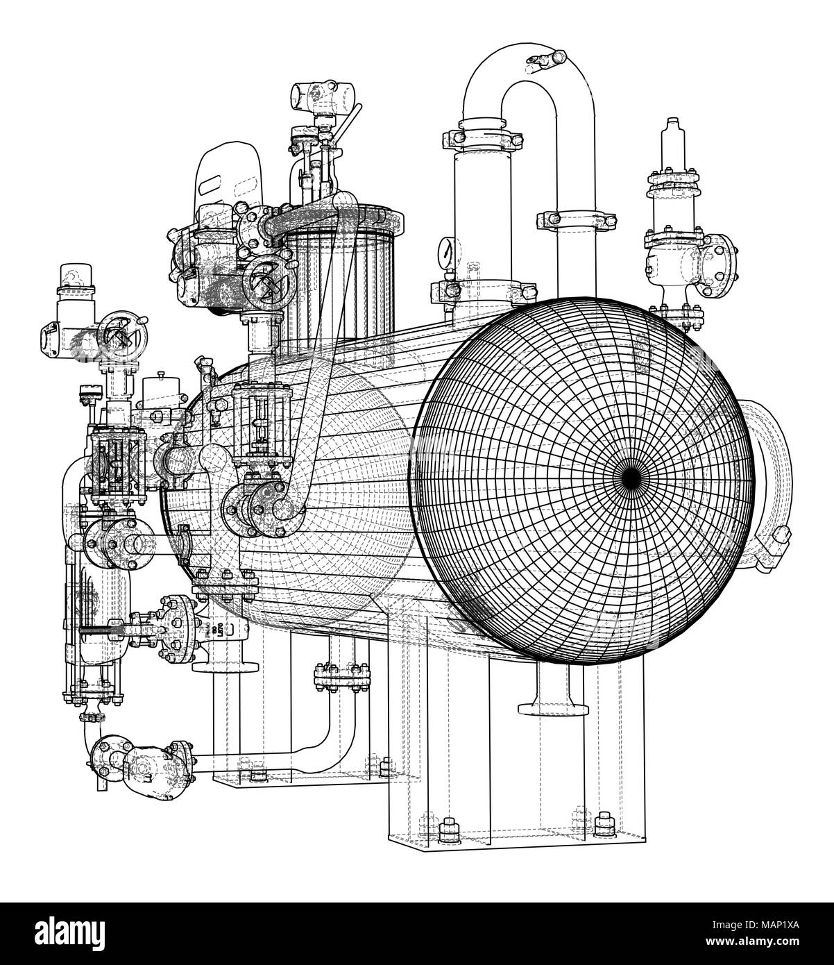 Sketch or blueprint industrial equipment. 3d illustration Stock Photo ...