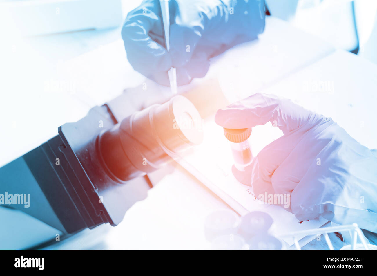 Vacutainer or test tube in lab on table and memory on report Stock ...