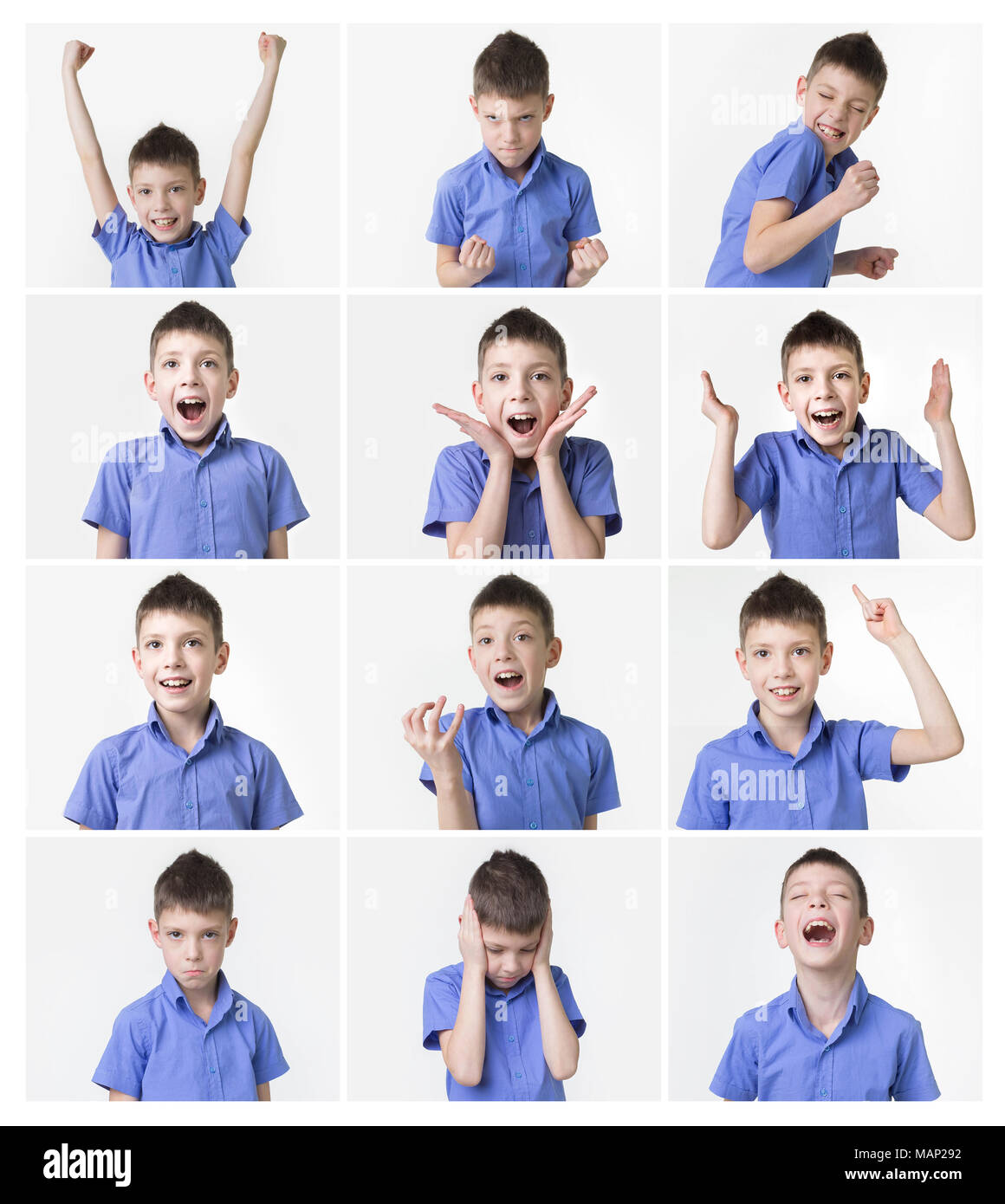 funny teenager, expressions set over white background Stock Photo - Alamy