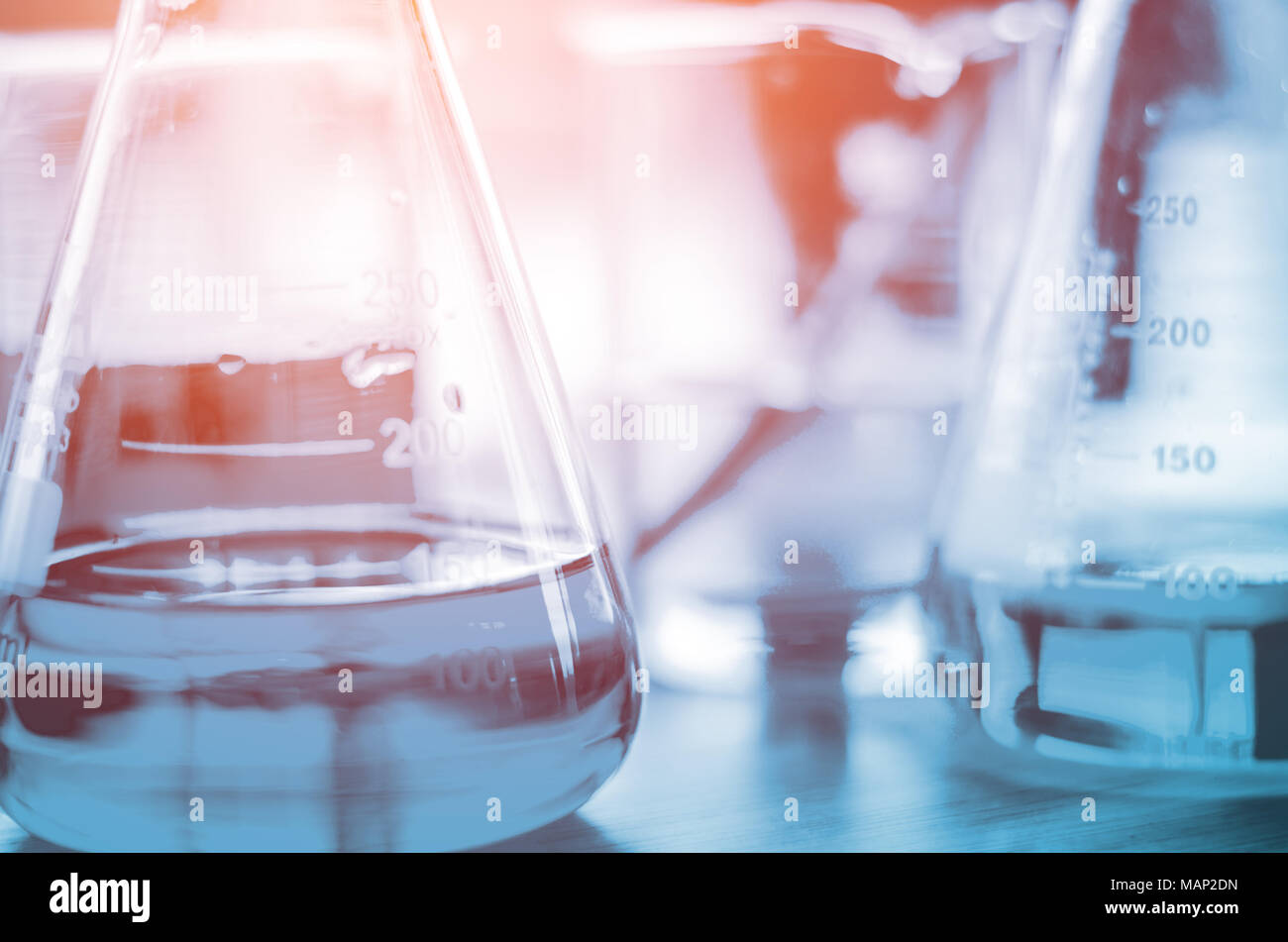 three erlenmeyer flask , Glassware on science laboratory research and ...