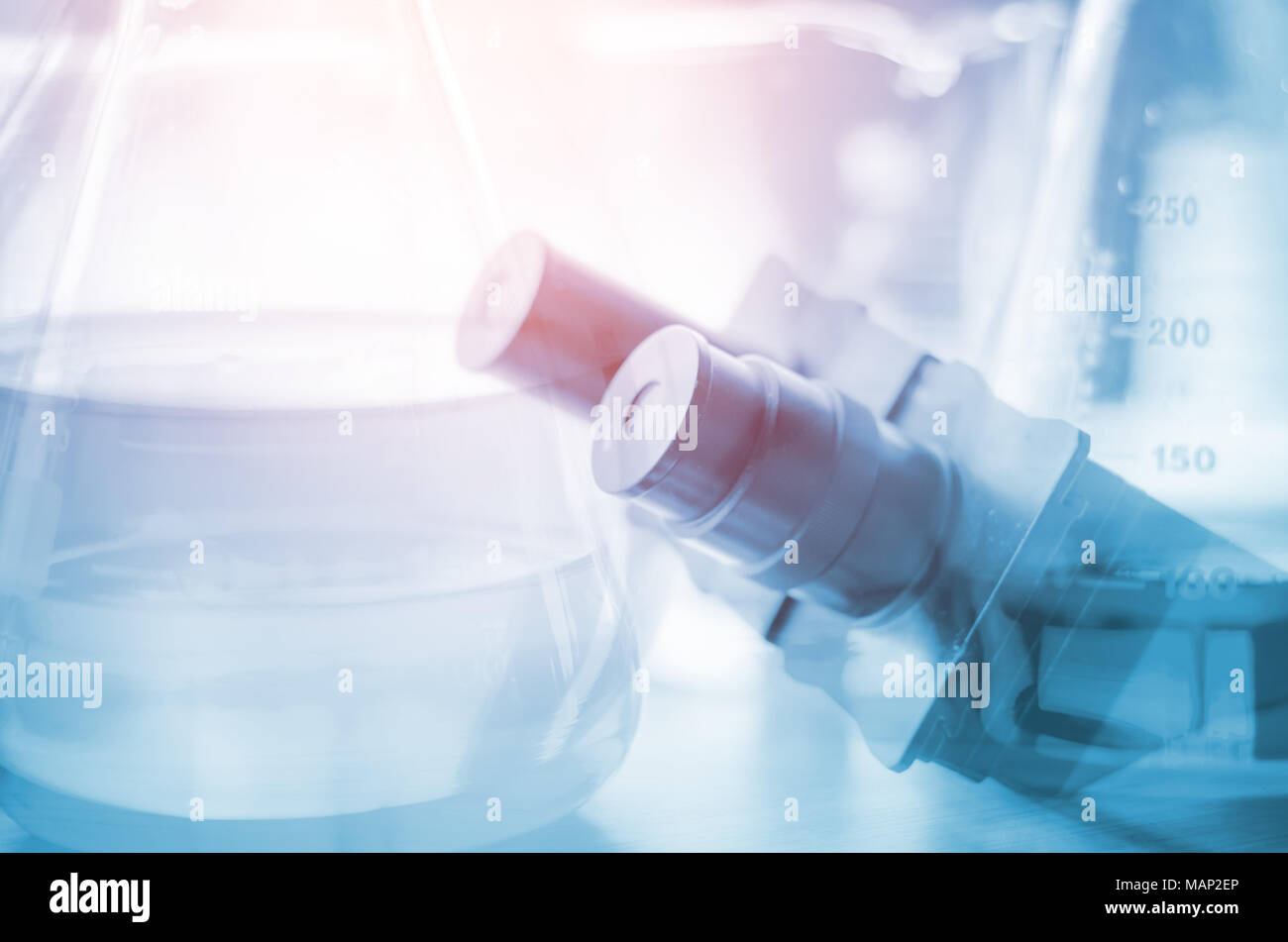 three erlenmeyer flask , Glassware on science laboratory research and ...