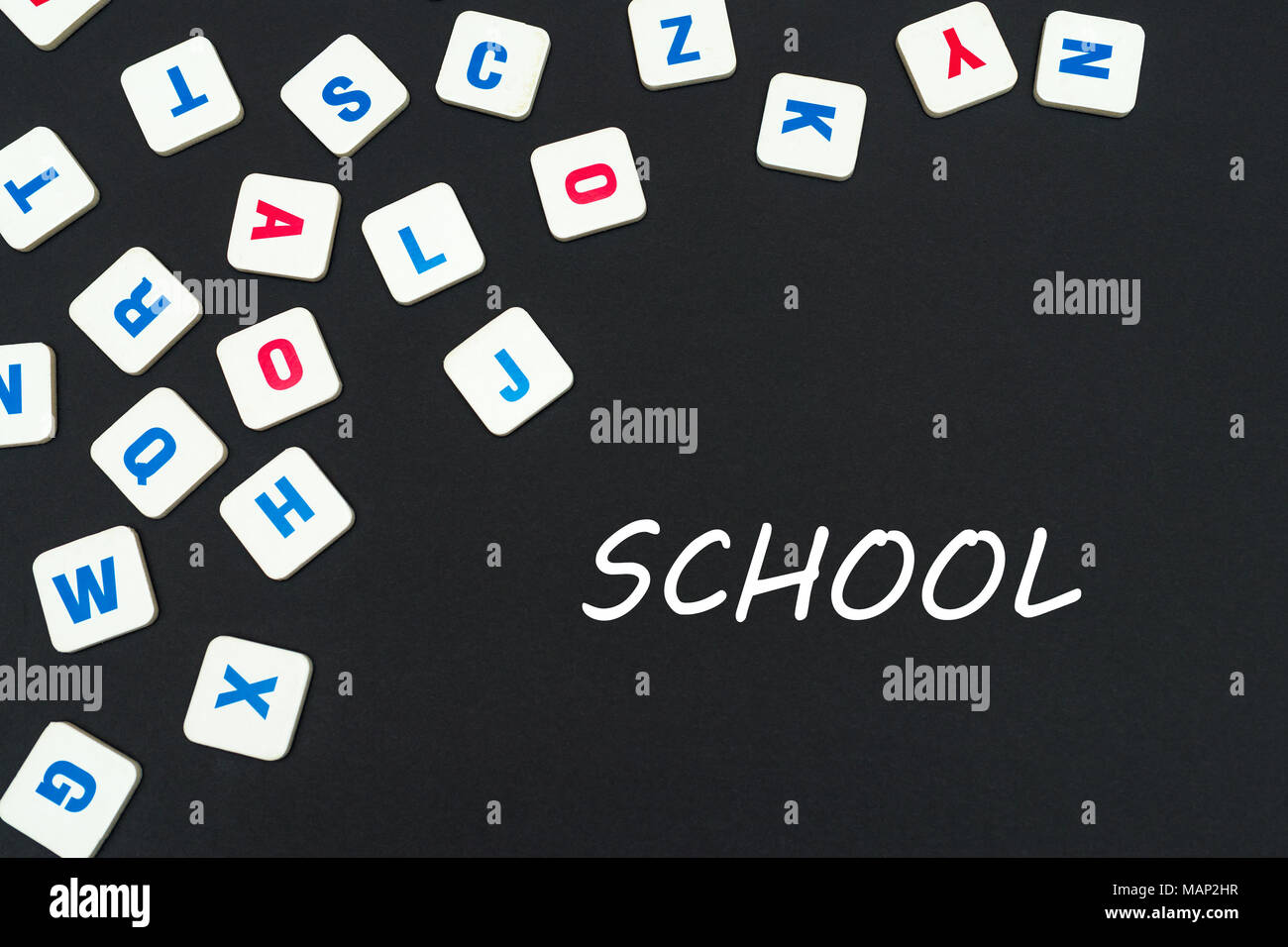 english school concept, text school, colored square english letters ...