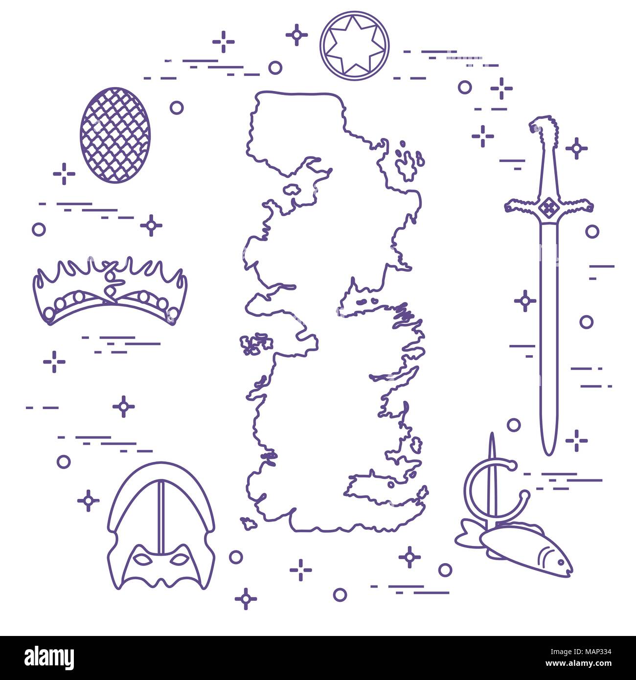 Symbols of the popular fantasy television series. Art and cinema theme ...