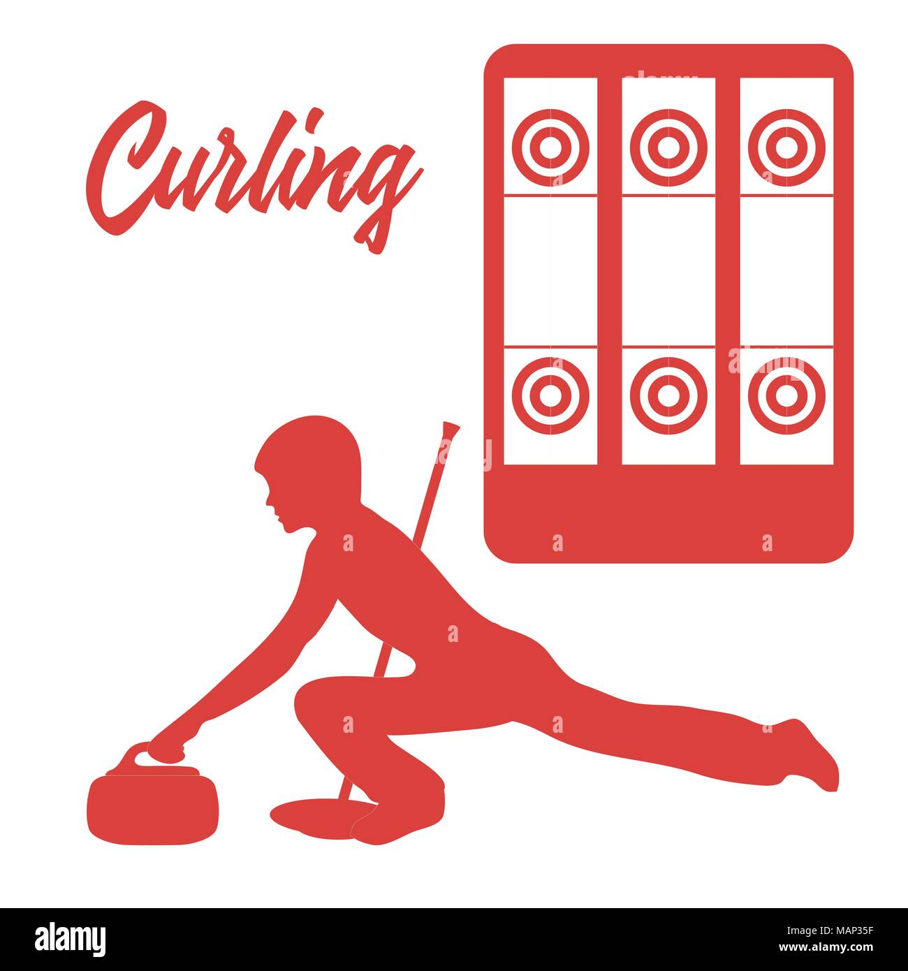 Curling sport. Playground for curling, broom, stone and athlete ...