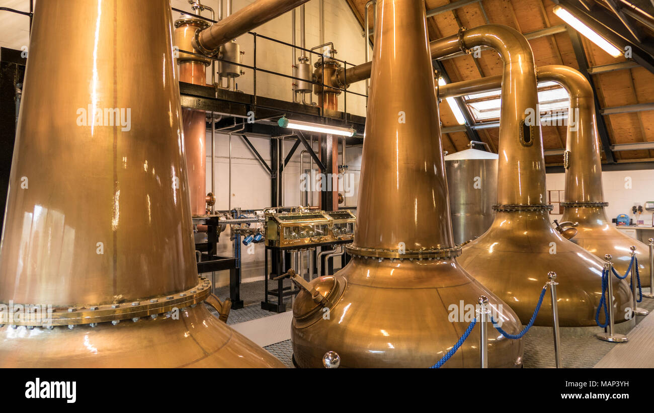 Pot Still's inside the Arran Distillery, Isle of Arran, Scotland UK ...