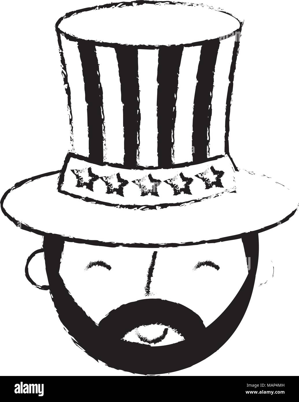 man character face with american flag on top hat vector illustration ...
