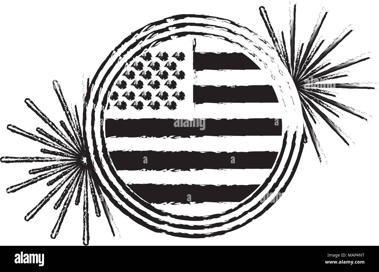 american flag on button with fireworks vector illustration Stock Vector ...