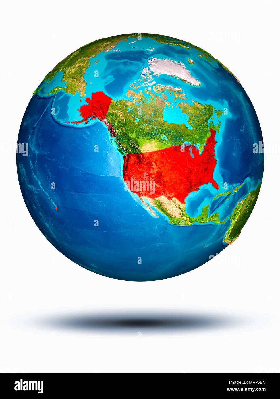 USA in red on model of planet Earth hovering in space. 3D illustration ...