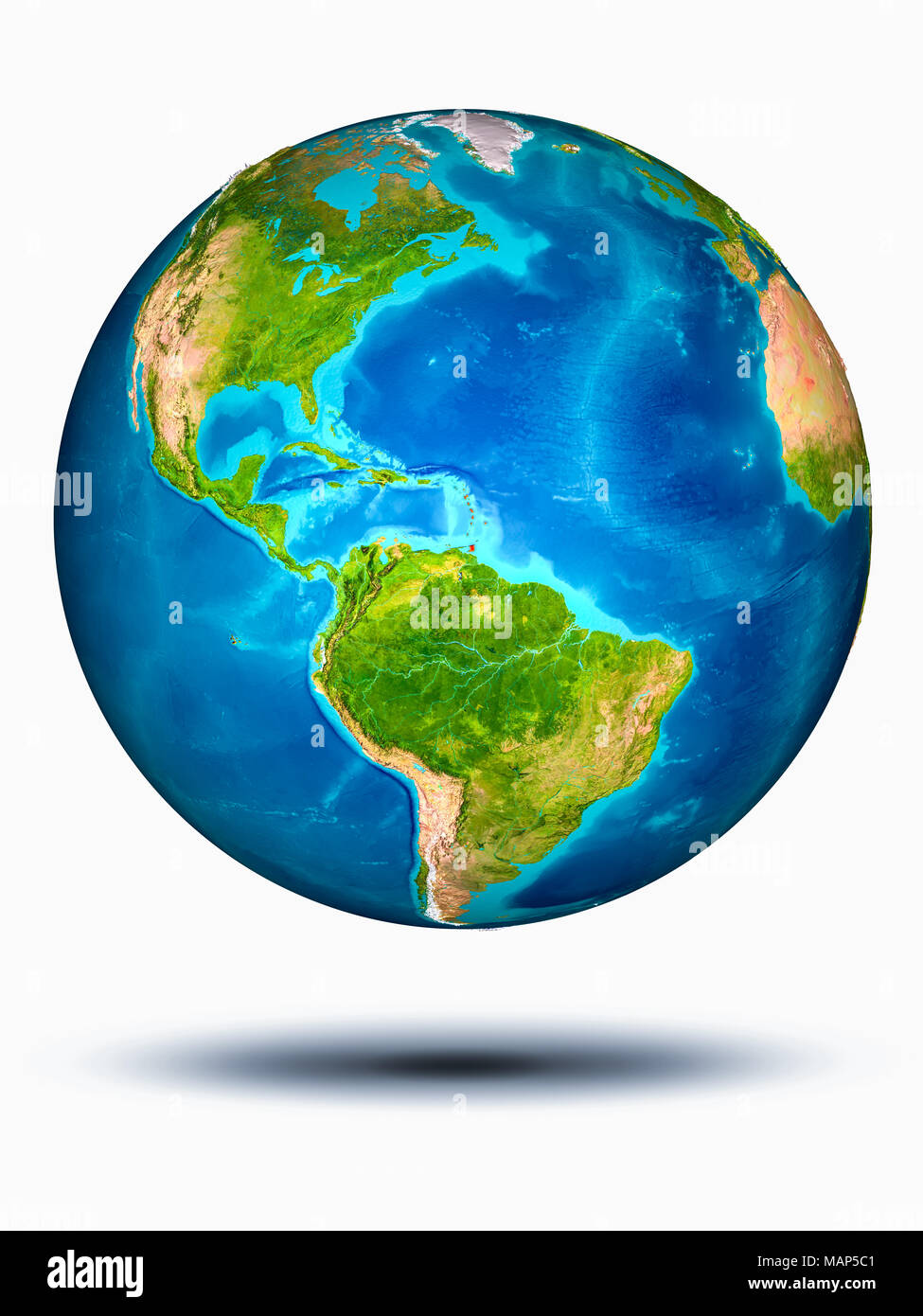 Caribbean In Red On Model Of Planet Earth Hovering In Space 3d