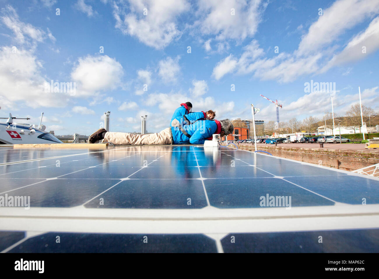 Trip on the Seine river with the Planet Solar yacht between Rouen and ...