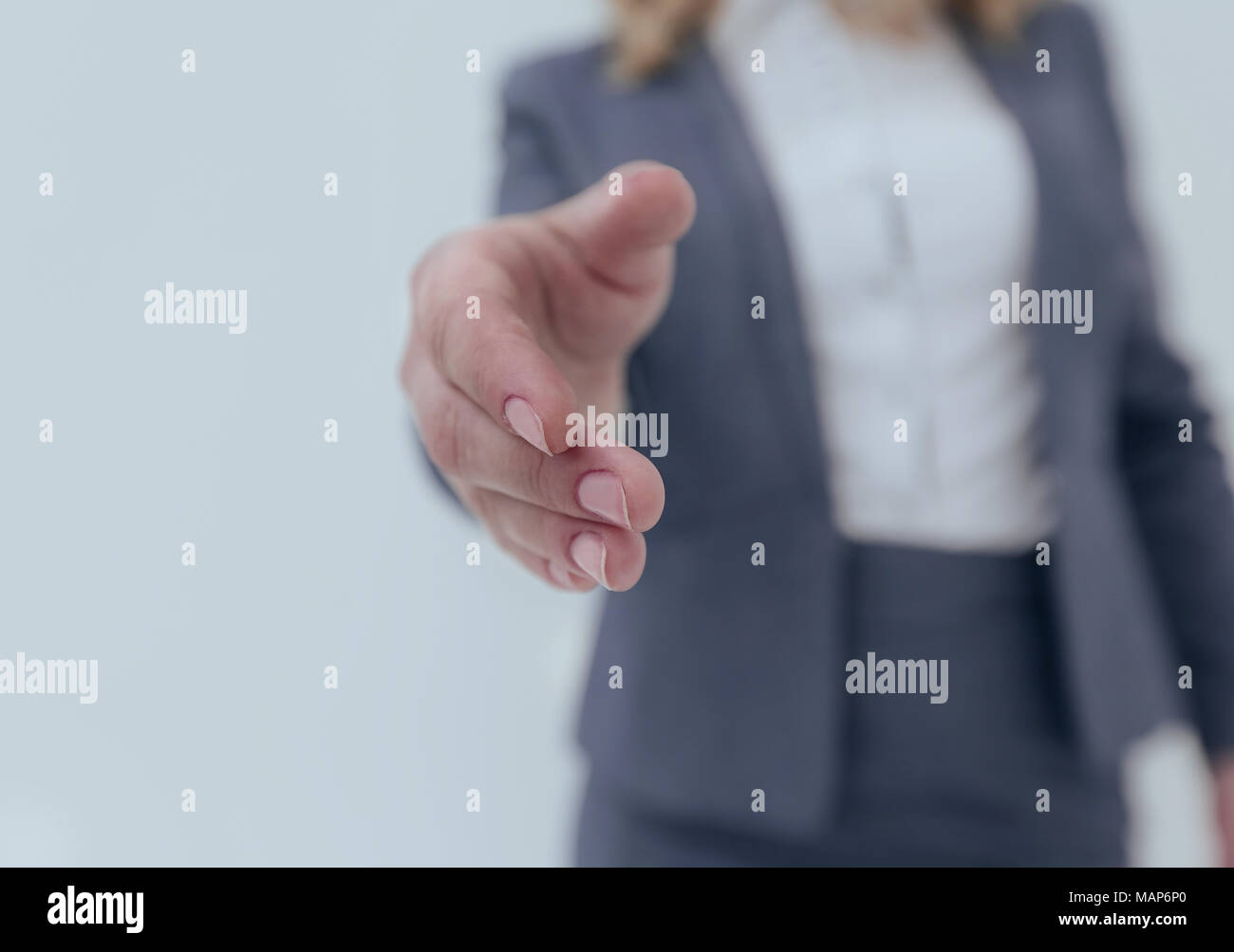 Confident businesswoman stretching hand hi-res stock photography and ...
