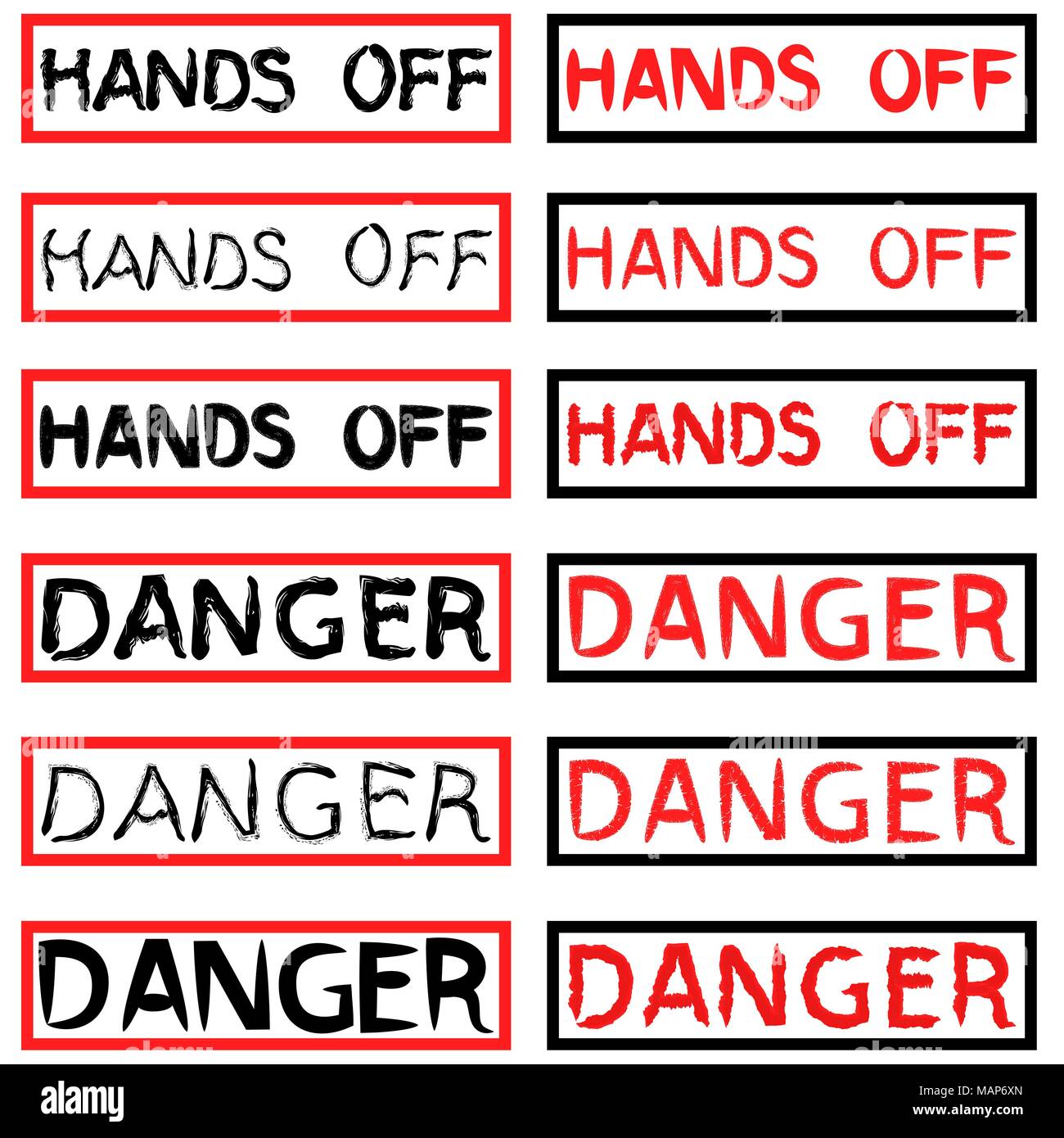 Set of various types of Danger and Hand Off inscriptions, vector ...