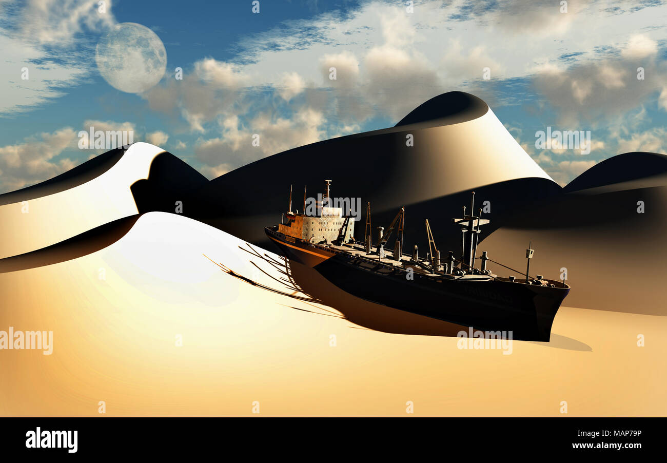 Ship In A Desert Stock Photo - Alamy
