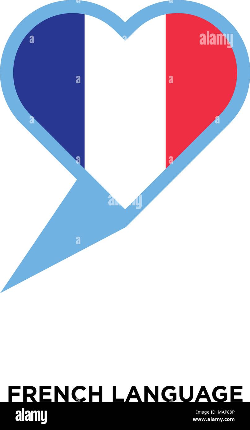 french language icon on white background, in blue heart, vector icon ...