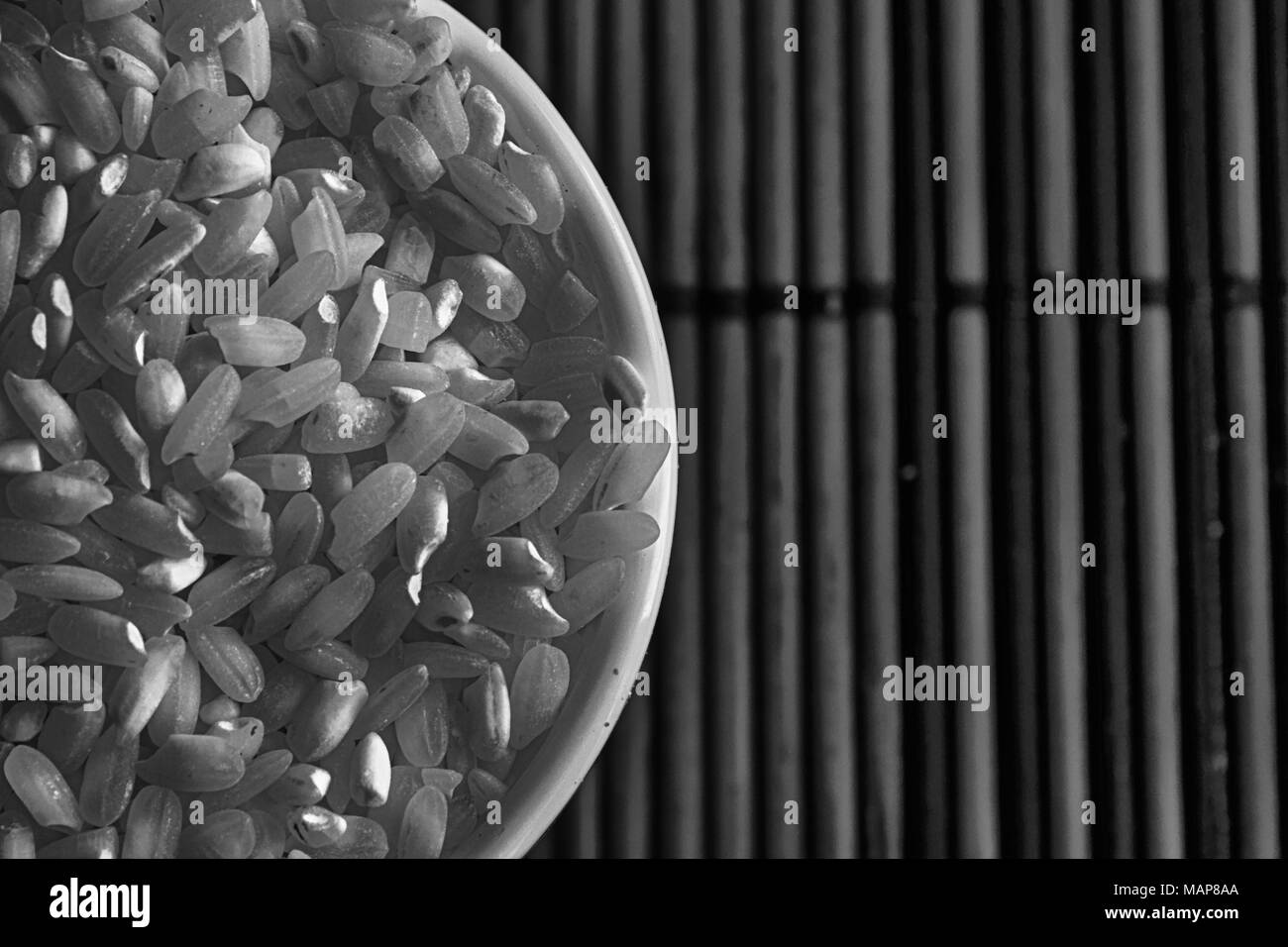 Monochrome Organic rice in small plate texture, Asian uncooked short ...