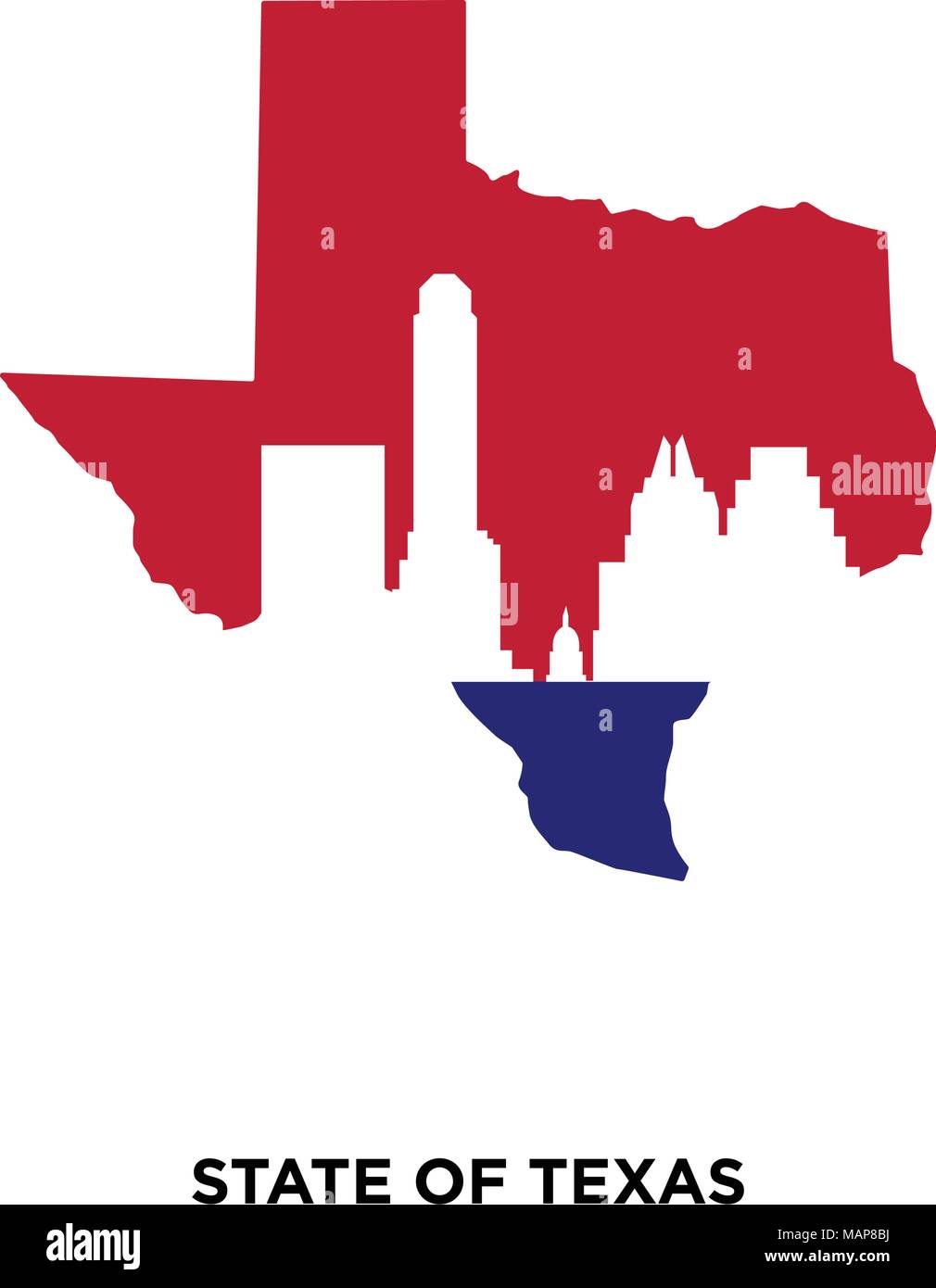 state of Texas icon on shite background, in colors of texas flag ...