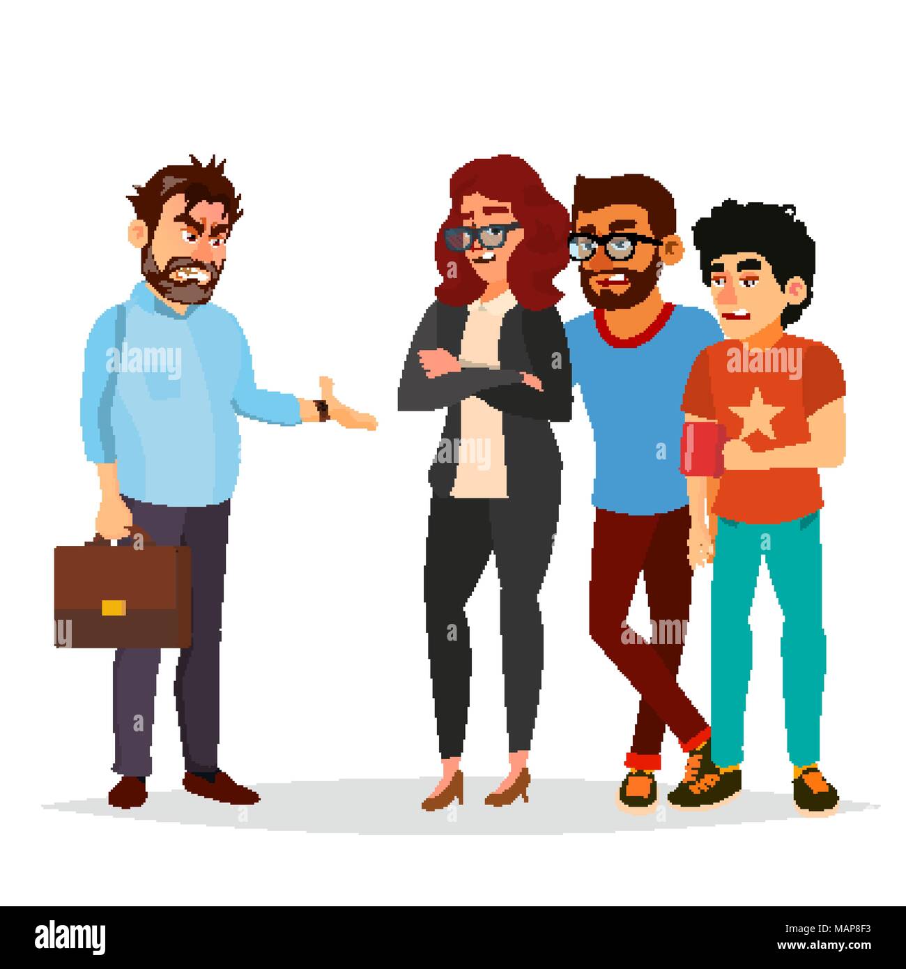 Angry Boss Man Vector. Screams, Shouting To Employee. Intimidating ...