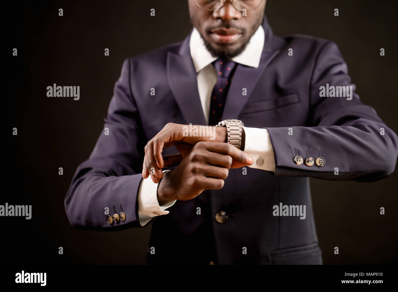 close up cropped image african male of setting of watch Stock Photo - Alamy