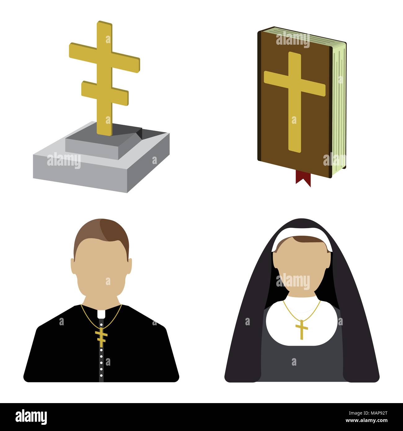 Set of funeral cartoon icon. Isolated vector illustration on white ...