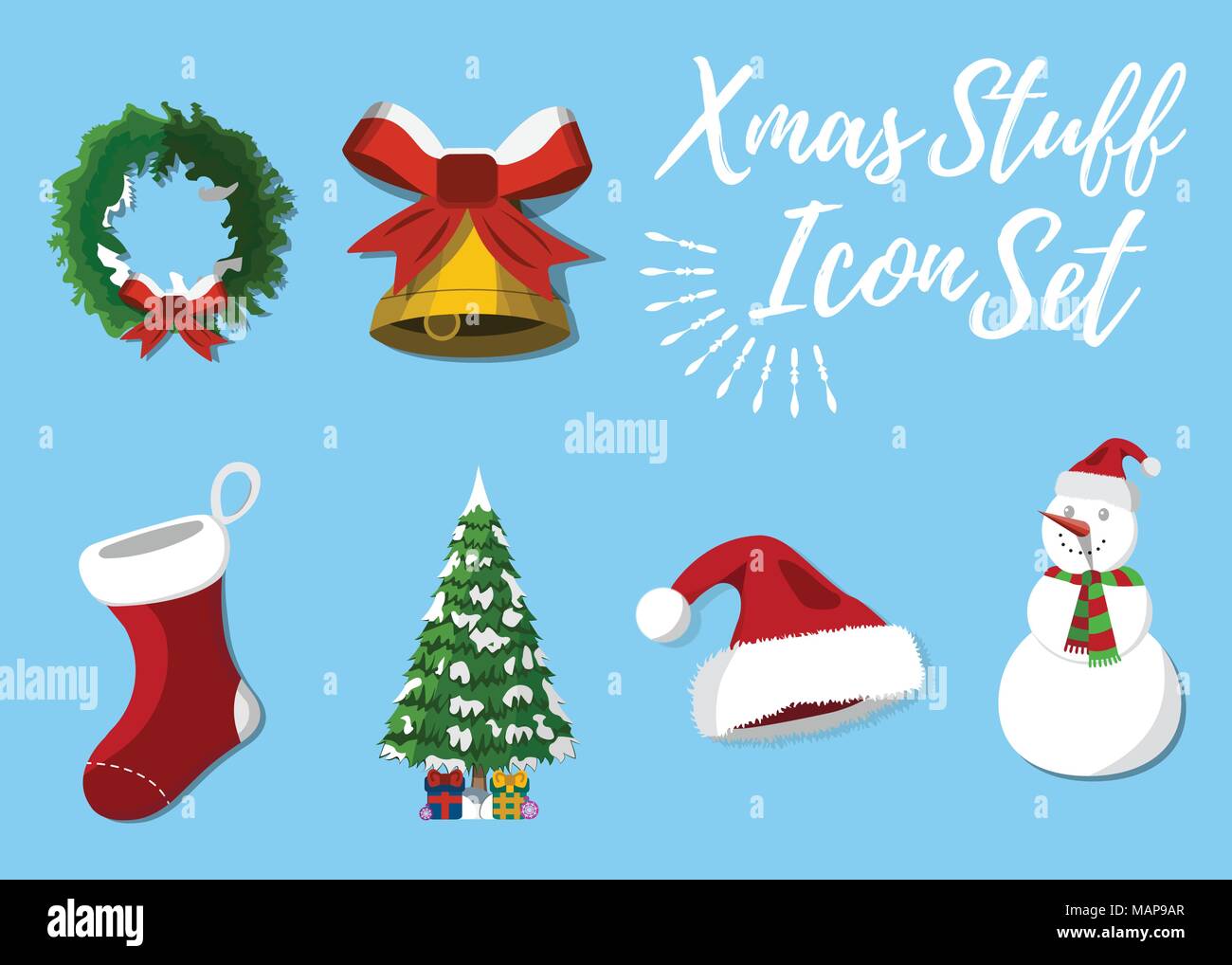 Set of Christmas Stuff. 6 label, XMas icon. Cartoon style. Vector ...