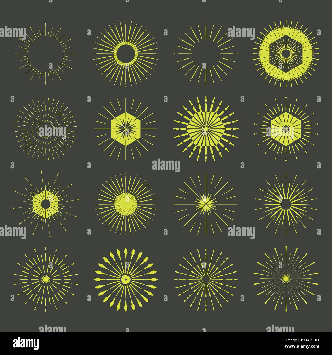 Big set of Retro Sun burst shapes. Vintage logo, labels, badges. Vector ...