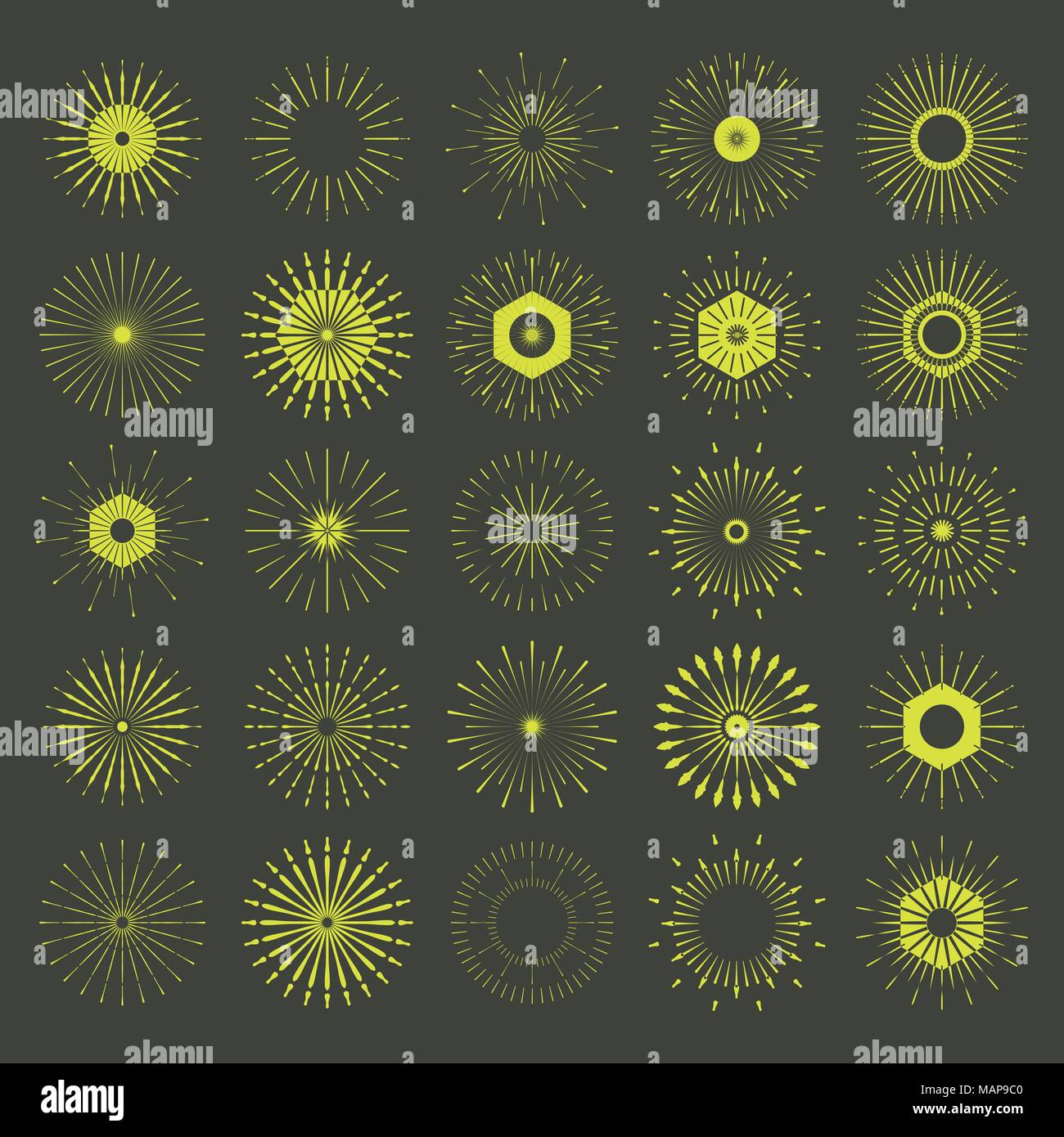 Big set of Retro Sun burst shapes. Vintage logo, labels, badges. Vector ...