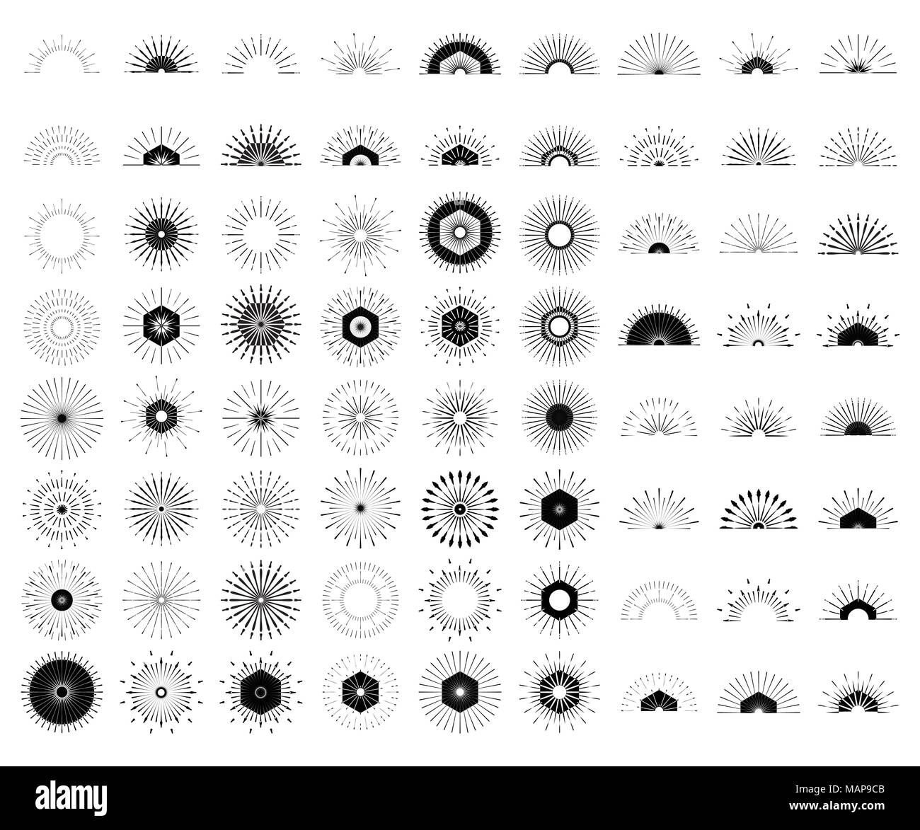 Big set of Retro Sun burst shapes. Vintage logo, labels, badges. Vector ...