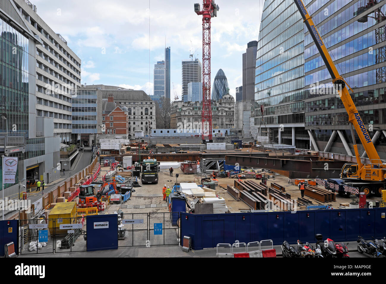 21 Moorfields building Crossrail development construction site view ...