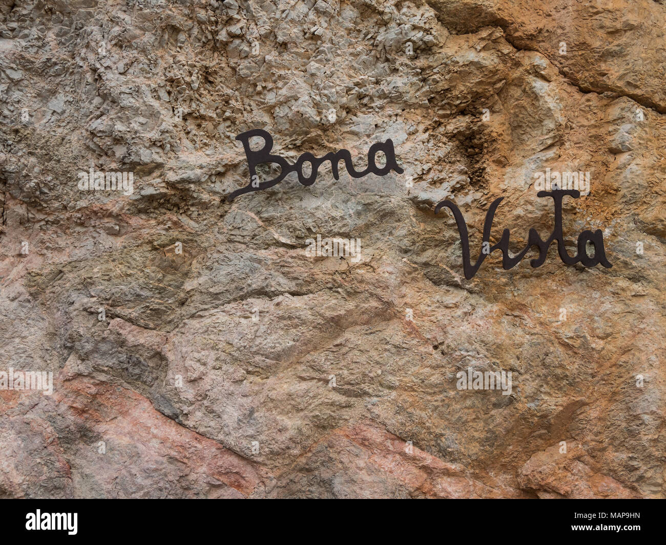 writing bona vista on a natural stone wall, mallorca Stock Photo - Alamy