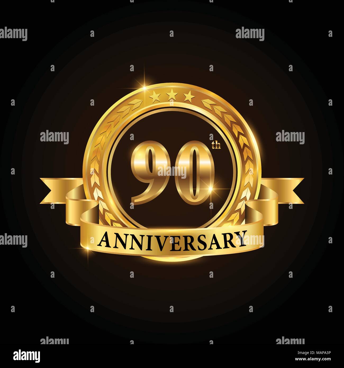 90 years anniversary celebration logotype. Golden anniversary emblem ...