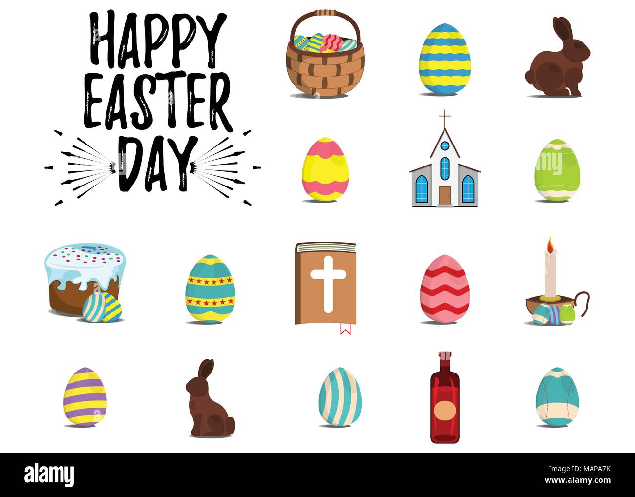 Set of Easter icon. Easter label on white Background. Cartoon style ...