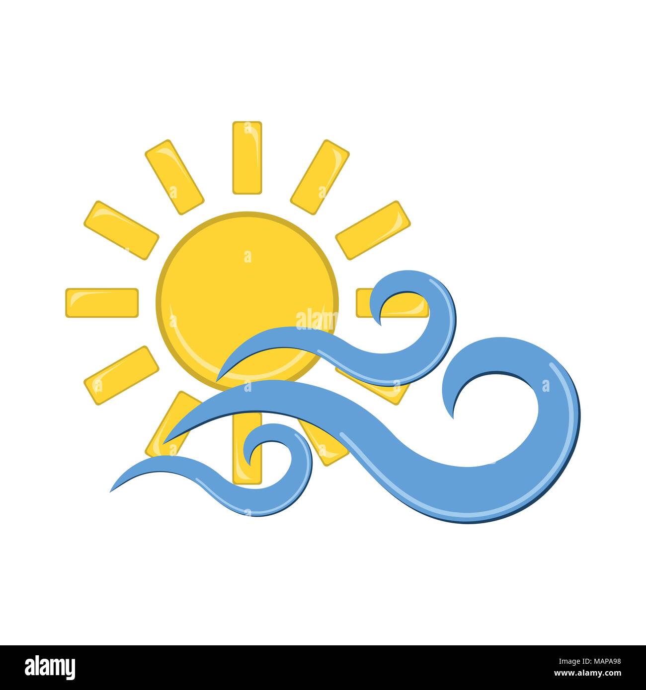 Sun with wind Icon. Weather label for Web on white background. Cartoon ...