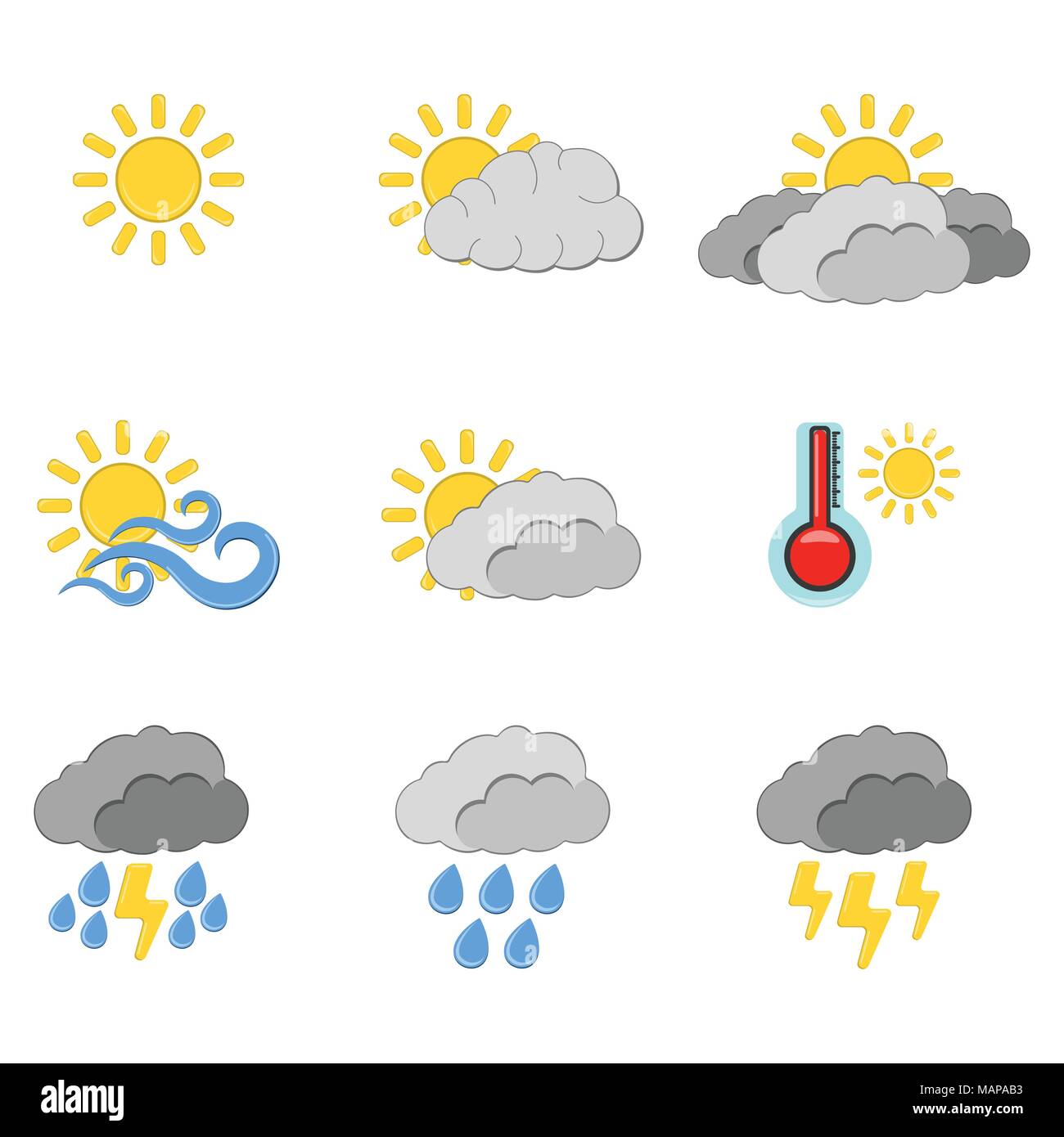 Set of 9 Weather Icon . Weather label for Web on white background ...