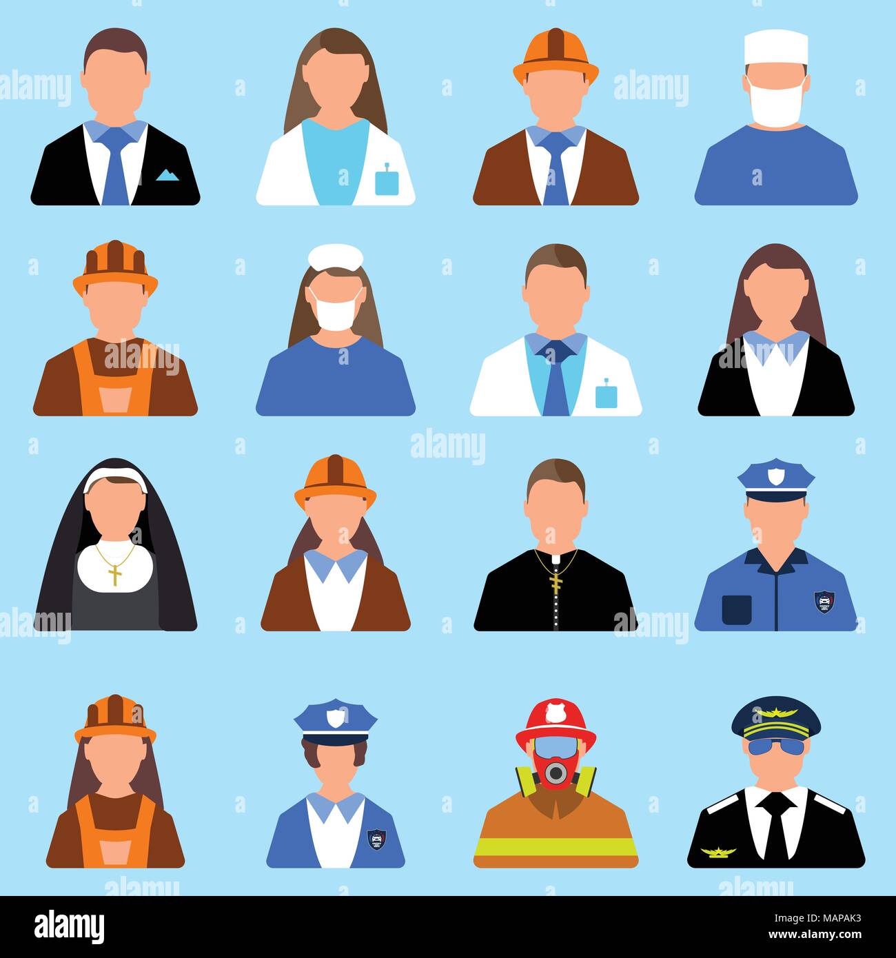 Set of Character Worker icon. Man and Woman label. Cartoon style ...