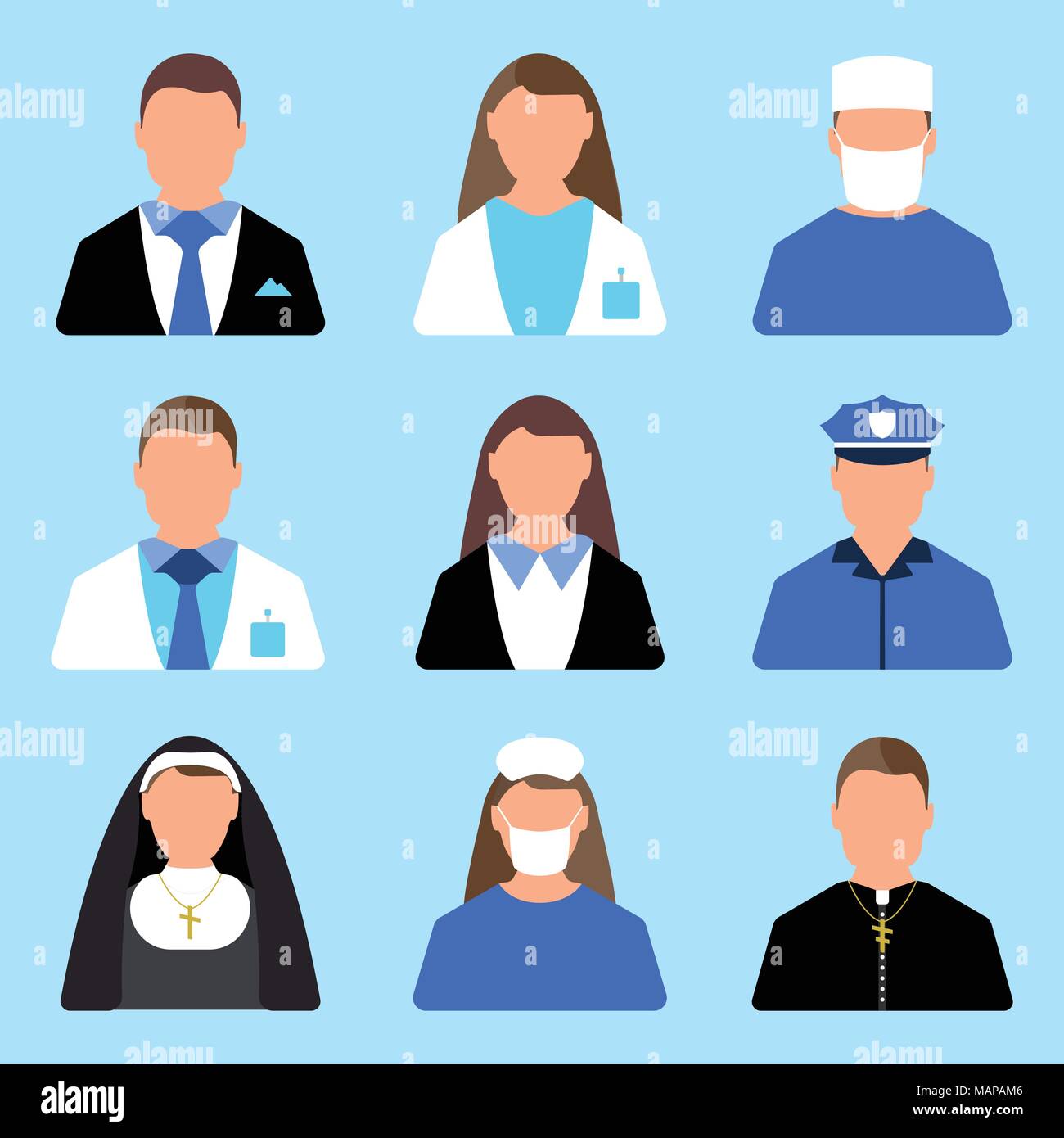 Set of Character Worker icon. Man and Woman label. Cartoon style ...