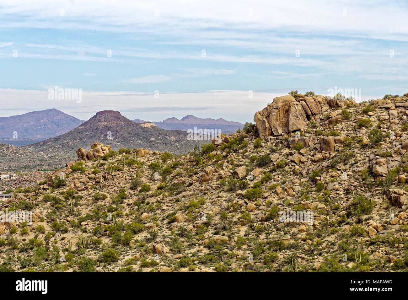 Barren rocky desert landscape from hiking trails in Arizona Stock Photo ...