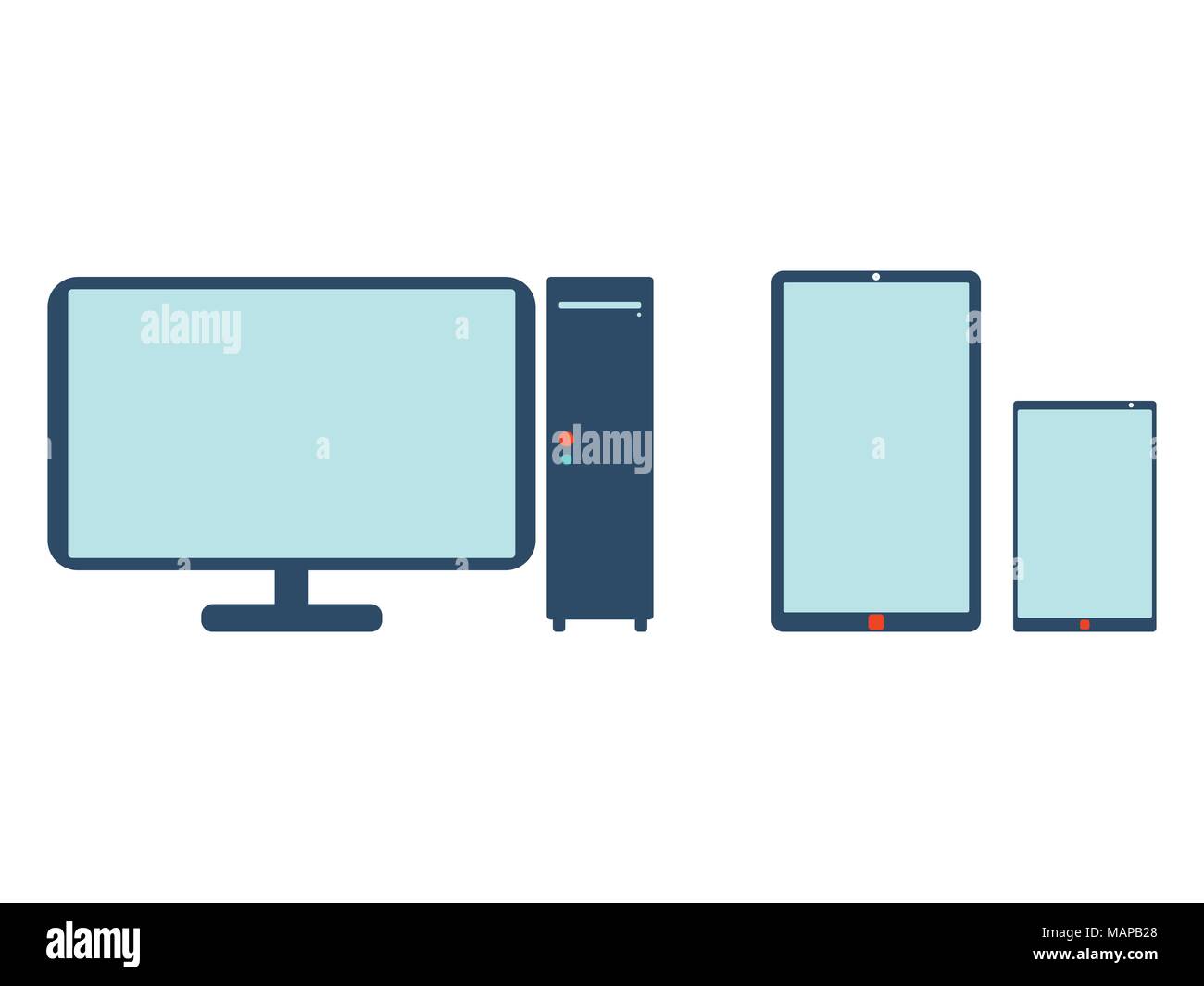 Computer, mobile phone and tablet icon. Flat Vector illustration on ...