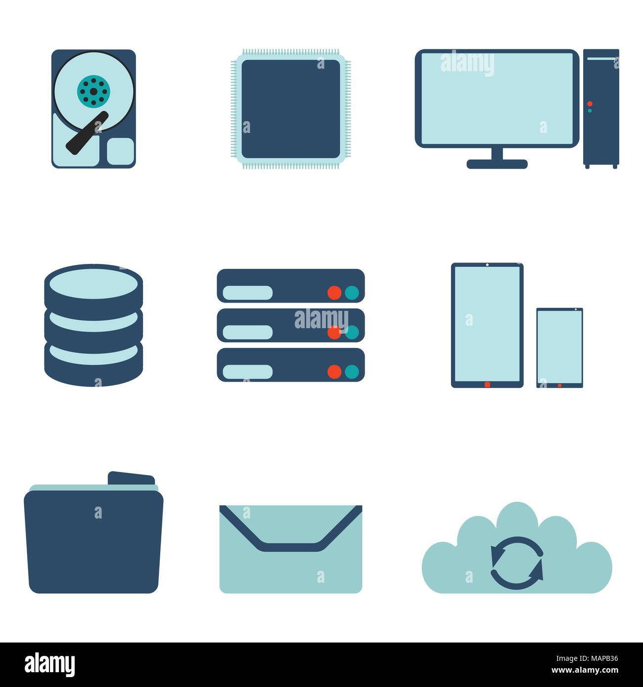 Set of computer and datebase icons. Flat Vector illustration on white ...