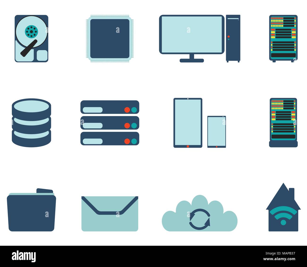 Set of computer and datebase icons. Flat Vector illustration on white ...