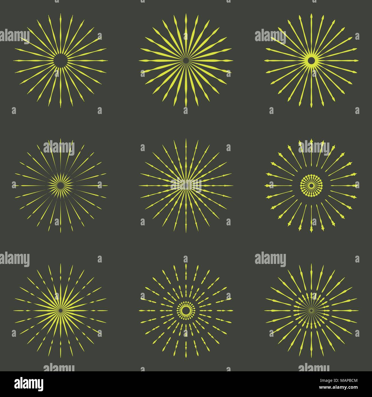 Set of Retro Sun burst shapes. Vintage logo, labels, badges. Vector ...