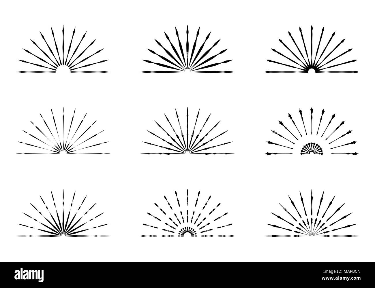 Set of Retro Sun burst shapes. Vintage logo, labels, badges. Vector ...