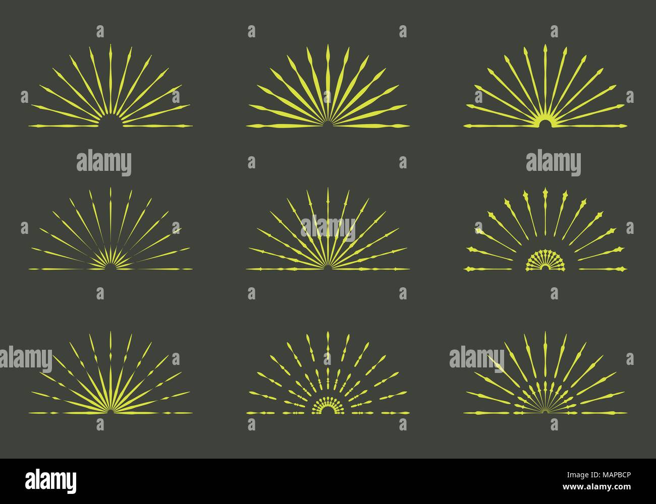 Set of Retro Sun burst shapes. Vintage logo, labels, badges. Vector ...