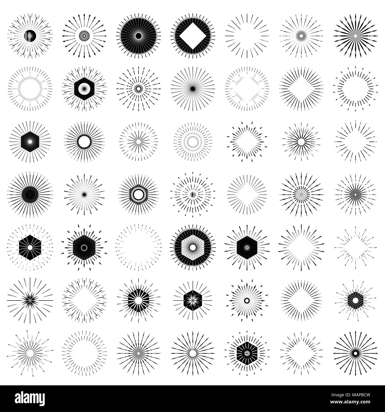 Big set of Retro Sun burst shapes. Vintage logo, labels, badges. Vector ...