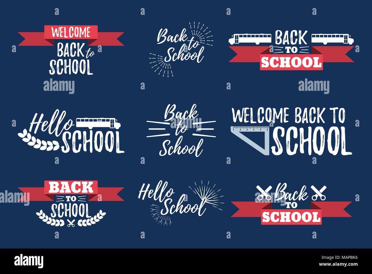 Set of School Typographic - Vintage Style Back to School. Vector ...