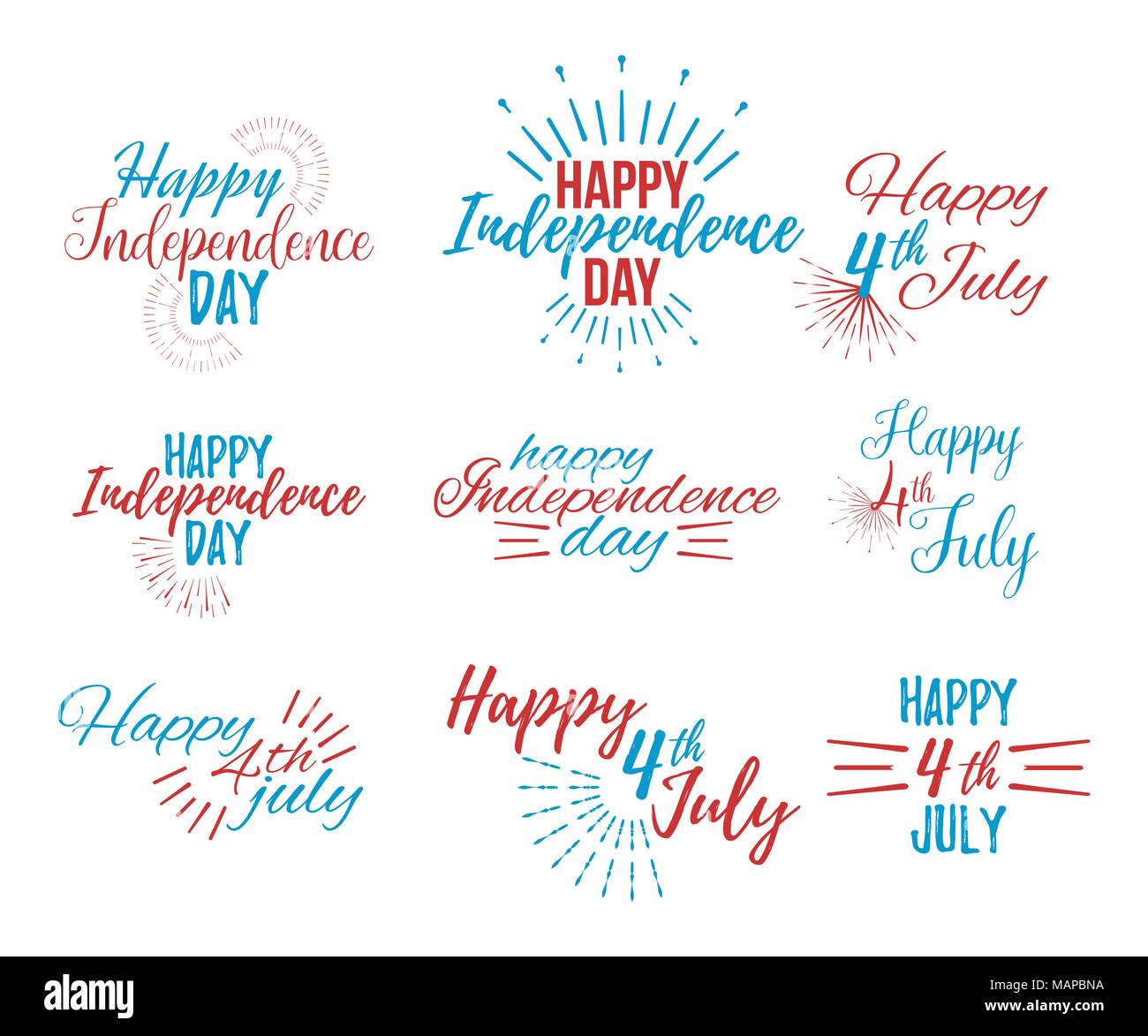 Happy 4 th July and Independence Day Greeting Cards with Font. Vector ...