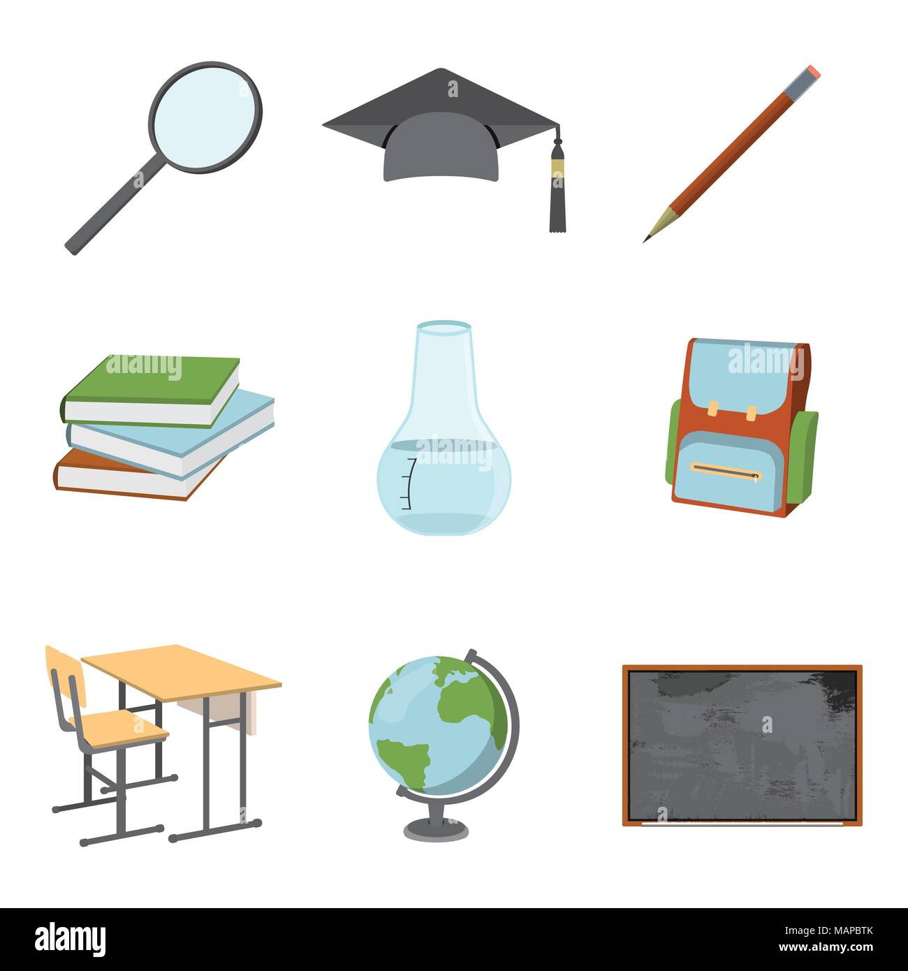 Set of schools supplies from student's backpack. Vector Cartoon ...