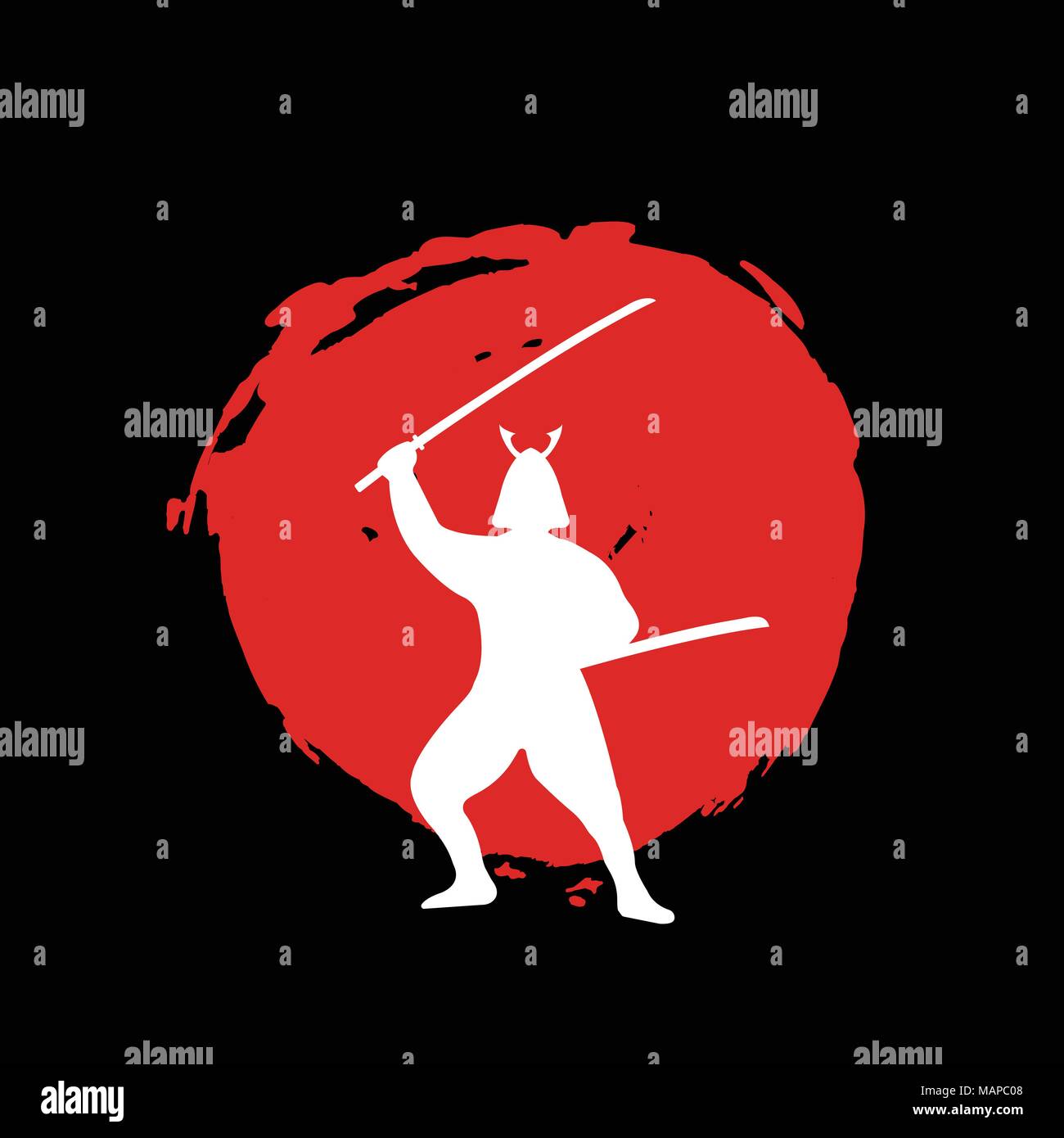 Samurai Warrior Silhouette on red moon and black background. Isolated ...